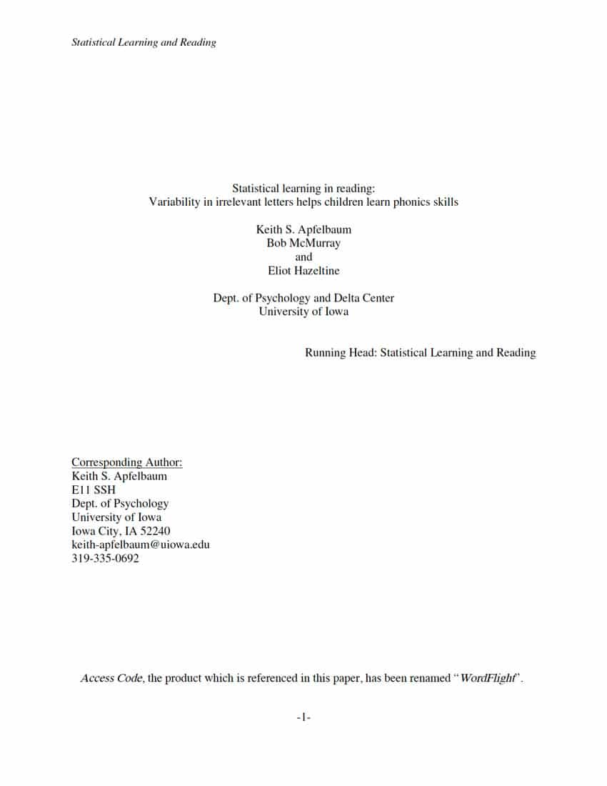 Statistical Learning and Reading - WordFlight