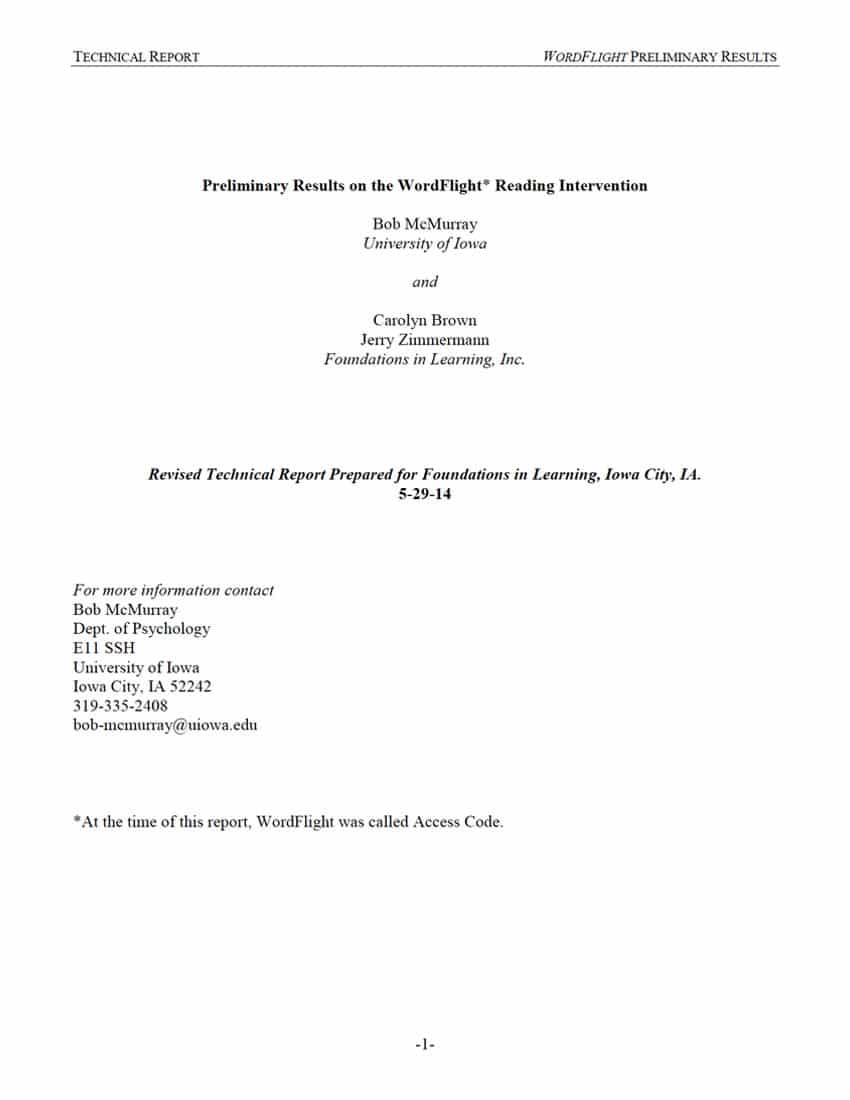 Preliminary Results on the WordFlight* Reading Intervention - May 2014 - WordFlight